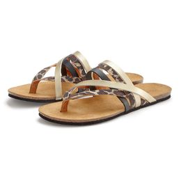 Lascana Damen Lascana Zehentrenner &raquo;Sommerschuh, offener Schuh, Pantolette, Sandale,&laquo; aus Leder mit Korkfu&szlig;bett schwarz 42