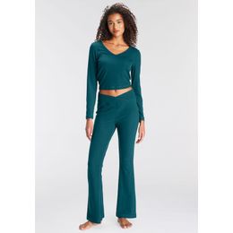Lascana Damen Lascana Pyjama Set, 2 tlg. aus sch&ouml;nem Ripp-Material gr&uuml;n 44/46