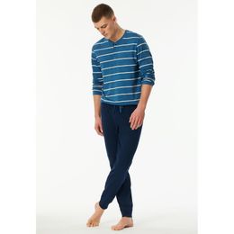 Schiesser Herren Schlafanzug &raquo;Casual Nightwear&laquo; 2 tlg. Knopfleiste, Bindeband, Langarm, Baumwolle, Single Jersey blau 50