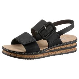 Rieker Damen Keilsandalette , Sommerschuh, Sandale, Keilabsatz, mit modischer Schmuckspange schwarz 36