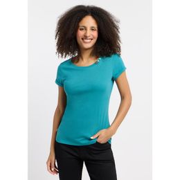 Ragwear Damen Kurzarmshirt &raquo;FLLORAH GOTS&laquo; Bestseller aus Single Jersey mit softem Finish und Kn&ouml;pfen blau 3XL