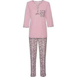 w&auml;schepur Damen Schlafanzug mit gemusterten Paspeln ros&eacute;-grau-bedruckt Gr&ouml;&szlig;e 36/38
