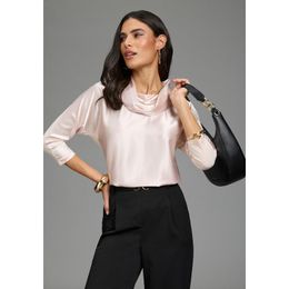 Laura Scott Damen Shirtbluse aus Satin und Jersey, figurumspielende Passform, 3/4-Fledermaus&auml;rmel 44/46