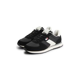 Tommy Jeans Herren Sneaker &raquo;TJM EVA RUNNER MIX MATERIAL&laquo; Freizeitschuh, Schn&uuml;rschuh mit Logoflaggen-Pr&auml;gung an der Schuhzunge schwarz-wei&szlig; 41