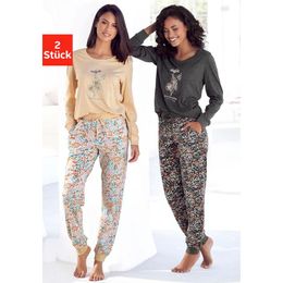 Vivance Dreams By Lascana Damen Vivance Dreams by Lascana Pyjama Packung, 4 tlg. mit Frontdruck beige 32/34