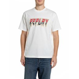 Replay Herren T-Shirt mit Frontprint, reine Baumwolle wei&szlig; S