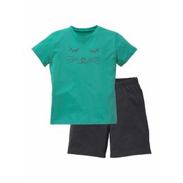 Vivance M&auml;dchen Pyjama 2 tlg. kurzer Schlafanzug, mit Katzendruck, aus Baumwolle grau 122/128