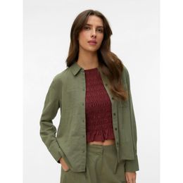 V&eacute;ro Moda Vero Moda Damen Langarmbluse &raquo;VMCAIA LS SHIRT WVN NOOS&laquo; Baumwollmischung, regular fit, mit Leinen gr&uuml;n XL