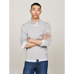 Tommy Hilfiger Herren Strickpullover &raquo;ESSENTIAL COTTON V NECK mit V-Ausschnitt und Stickerei&laquo; unifarben, casual, regular fit, Baumwolle, V-Ausschnitt 