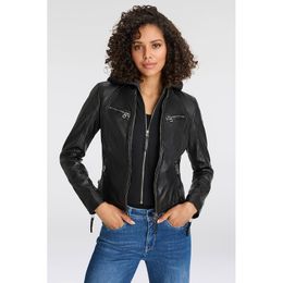 Mauritius Damen Lederjacke &raquo;NOLA&laquo; mit Kapuze Two-in-One Style - mit abnehmbarer Jersey-Kapuze schwarz L/40 Trachtenmode