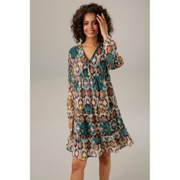 Aniston Casual Damen Aniston CASUAL Tunikakleid mit farbenfrohem Ethno-Druck - jedes Teil ein Unikat bunt 38, N-Gr