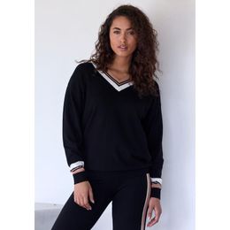French Connection Damen Strickpullover mit Kontraststreifen, Loungewear schwarz 36/38