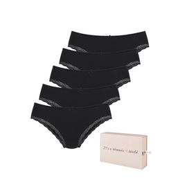 Lascana Damen Lascana Jazz-Pants Slips 5er-Pack, aus elastischer Baumwolle mit zarter Spitze, mit Aufbewahrungsbox schwarz 32/34