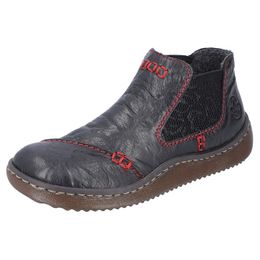 Rieker Damen Chelseaboots , Stiefelette, Boots, Schlupfschuh mit gemustertem Stretcheinsatz schwarz 36