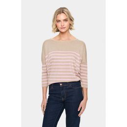 Saint Tropez Damen Strickpullover &raquo;MilaSZ R-neck Stripe&laquo; Oversize Fit, Feinstrick, Viskosemischung beige L (40)