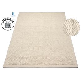 OTTO home Wollteppich &raquo;Wolly Rahmen, handgewebt, Wolle&laquo; rechteckig 14 mm H&ouml;he einfarbig, Teppich, Wohnzimmer, Schlafzimmer, Esszimmer wei&szlig; Kunstfaser,