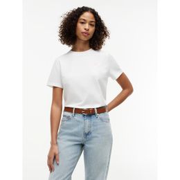 Tommy Hilfiger Damen Kurzarmshirt &raquo;TH SCRIPT REG C-NK SS TEE&laquo; Baumwollmischung, regular fit wei&szlig; S (36/38)