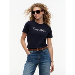 Tommy Hilfiger Damen T-Shirt &raquo;NOS SCRIPT REGULAR C-NK SHORT SLEEVE&laquo; mit Rundhals und kontrastfarbener Stickerei, Regular Fit blau XL