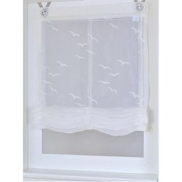 Kutti Raffrollo &raquo;Seabird&laquo; mit Hakenaufh&auml;ngung freih&auml;ngend transparent, Ausbrenner, Motiv, maritim, mit Edelstahlhaken wei&szlig; Ausbrenner, Obermaterial: 98% 