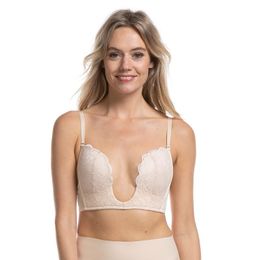 MAGIC BODYFASHION B&uuml;gelloser BH &raquo;V-Bra&laquo; Verziert mit wundersch&ouml;ner Spitze und Netz-Details beige 75, Cup C B&uuml;gelloser BH