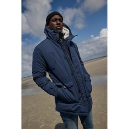 Bruno Banani Damen Parka mit Kapuze Winterjacke mit Teddy Fleece gef&uuml;ttert und anpassbarer Kapuze blau 4XL (60)