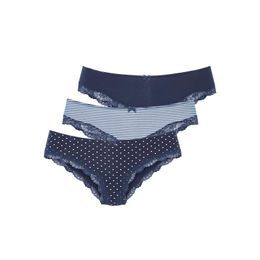 Lascana Damen Lascana Slip 3er-Pack, aus elastischer Baumwolle mit zarter Spitze blau 40/42