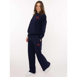 Zwillingsherz Damen Sweathose &raquo;"Feel Good Club"&laquo; unifarben, kleine Stickerei blau L/XL, N-Gr