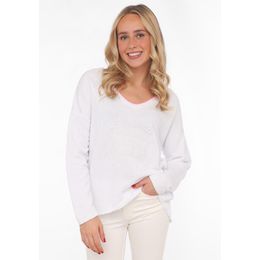 Zwillingsherz Damen Sweatshirt &raquo;&bdquo;Positive Mind Neon Kante&rdquo;&laquo;, mit Kontrastnaht, V-Neck, washed out Optik, langarm wei&szlig; SM (S/M)