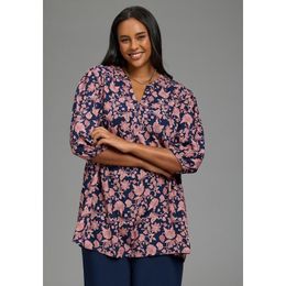 Laura Scott Curve Damen Laura Scott CURVE Longbluse &raquo;Gro&szlig;e Gr&ouml;&szlig;en&laquo; gemusterte Optik, 3/4-&Auml;rmel mit Gummizug, aus Viskose blau 46