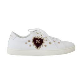 Dolce & Gabbana Dolce & Gabbana Wei&szlig;e Leder Gold Rote Herz Sneakers