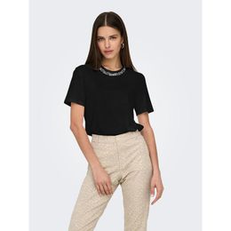 Only Damen Only Kurzarmshirt &raquo;ONLPARKER S/S O-NECK BLING TOP BOX JRS&laquo; Materialmix, regular fit, Rundhals, mit Strass-Stein Detail M