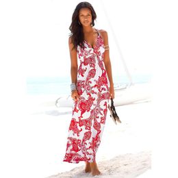 Lascana Damen Lascana Maxikleid &raquo;mit verstellbarem Ausschnitt und gesmokter Taille, Jerseykleid&laquo; Ohne Taschen Sommerkleid, Strandkleid, Viskosekleid, 