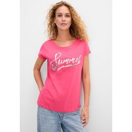 bonprix Damen bonprix T-Shirt &raquo;Shirt mit Pailletten&laquo; lockere Passform, Kurzarm, aus Baumwolle rosa 40/42 (M)