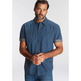 MAN'S WORLD Man's World Herren Kurzarmhemd mit kleinem Brustprint blau L (41/42), N-Gr