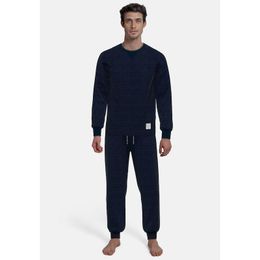 Tom Tailor Herren Tom Tailor Schlafanzug &raquo;Rhodos&laquo; 2 tlg. Langarm, lange Hose, Rundhalsausschnitt, basic, Baumwollmix blau 54 (XL)