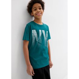 bonprix Jungen bonprix T-Shirt aus reiner Baumwolle, mit gro&szlig;em Frontdruck, Kurzarm-Design gr&uuml;n 152/158