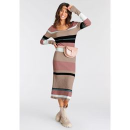 Laura Scott Damen Strickkleid in Midiform mit tollem Streifendesign rosa 38, N-Gr