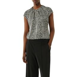 comma, Comma Damen Kurzarmbluse mit Raffung und Animal-Print braun 38