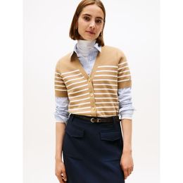 Tommy Hilfiger Damen Strickjacke &raquo;CO JERSEY MID GG GOLD BTN CARDI&laquo; mit goldfarbenen Kn&ouml;pfen beige L (40)