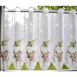 Stickereien Plauen Scheibengardine &raquo;V&ouml;glein auf Stuhl&laquo; Stangendurchzug 1 Stk. tlg. bunt Voile, Polyester 50cm, Stangendurchzug, 128cm