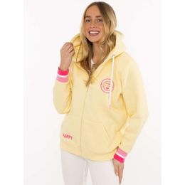 Zwillingsherz Damen Kapuzensweatjacke &raquo;"Smile Everyday ZH"&laquo; Kapuze, Taschen, Langarm, Stickerei, Rei&szlig;verschluss gelb L/XL