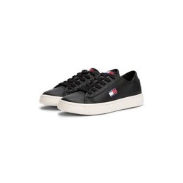 Tommy Jeans Damen Plateausneaker &raquo;TJW LIGHTWEIGHT COURT SNEAKER&laquo; , Freizeitschuh, Halbschuh, Schn&uuml;rschuh mit plakativer Logoflag schwarz 35
