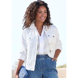 Lascana Damen Lascana Jeansjacke &raquo;mit zwei Pattentaschen und Riegeln am Saum&laquo; Denimjacke, kurze &Uuml;bergangsjacke, Sommerjacke aus Denim blau 46