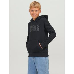 Jack & Jones Jack & Jones Junior Jungen Kapuzensweatshirt &raquo;JJECORP mit Druck, K&auml;ngurutasche, pflegeleicht&laquo;, Baumwollmischung, regular fit schwarz 164