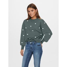 Only Damen Only Sweatshirt &raquo;ONLBROOKE L/S O-NECK FLOWER SWT&laquo;, Baumwollmischung, regular fit gr&uuml;n XL
