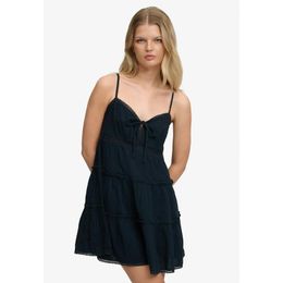 Superdry Damen Sommerkleid &raquo;CHEESECLOTH TIERED MINI DRESS&laquo; aus Baumwolle, Relaxed Fit, ohne &Auml;rmel, pflegeleichtes Webmaterial schwarz XS, N-Gr
