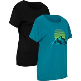 bonprix Damen bonprix Funktionsshirt Packung, 2 Stk. Oversized, &uuml;berschnittene Schultern, schnelltrocknendes Material blau 36/38 (S)