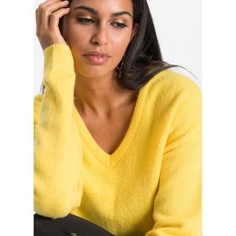 bonprix Damen bonprix Strickpullover &raquo;Oversize-Strick-Pullover&laquo; aus weichem Material, mit V-Ausschnitt, Oversized-Passform gelb 44/46 (L)