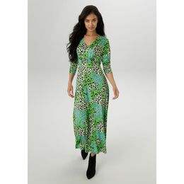 Aniston Selected Damen Aniston SELECTED Midikleid mit Smok-Details und fantasievollem Leo-Print schwarz 44, N-Gr