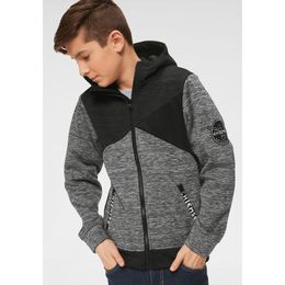 Chiemsee Jungen Softshelljacke mit Kapuze f&uuml;r k&auml;ltere Tage, aus Polyester, modischer Look, mit Kapuze grau 128/134